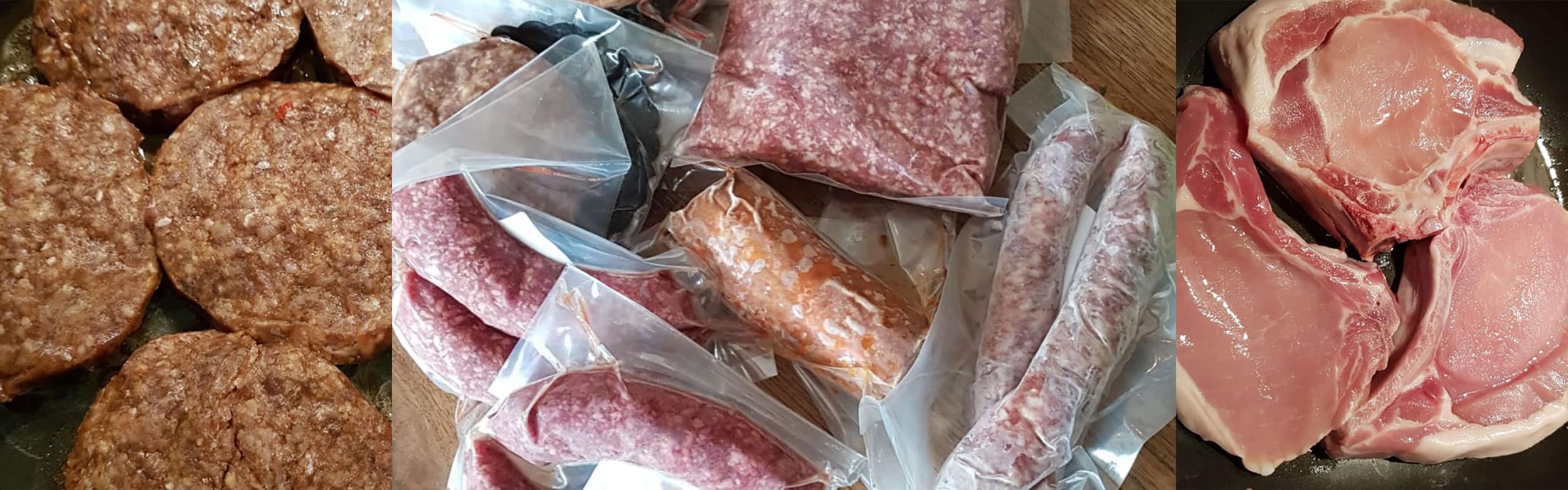Vleesverkoop van rundvlees en varkensvlees los of in pakketten.